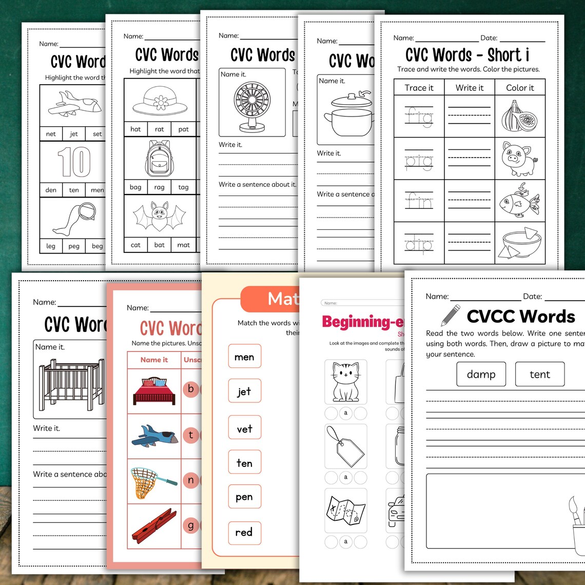 Kindergarten CVC Workbook Printable – 140 Phonics Activities PDF for ...