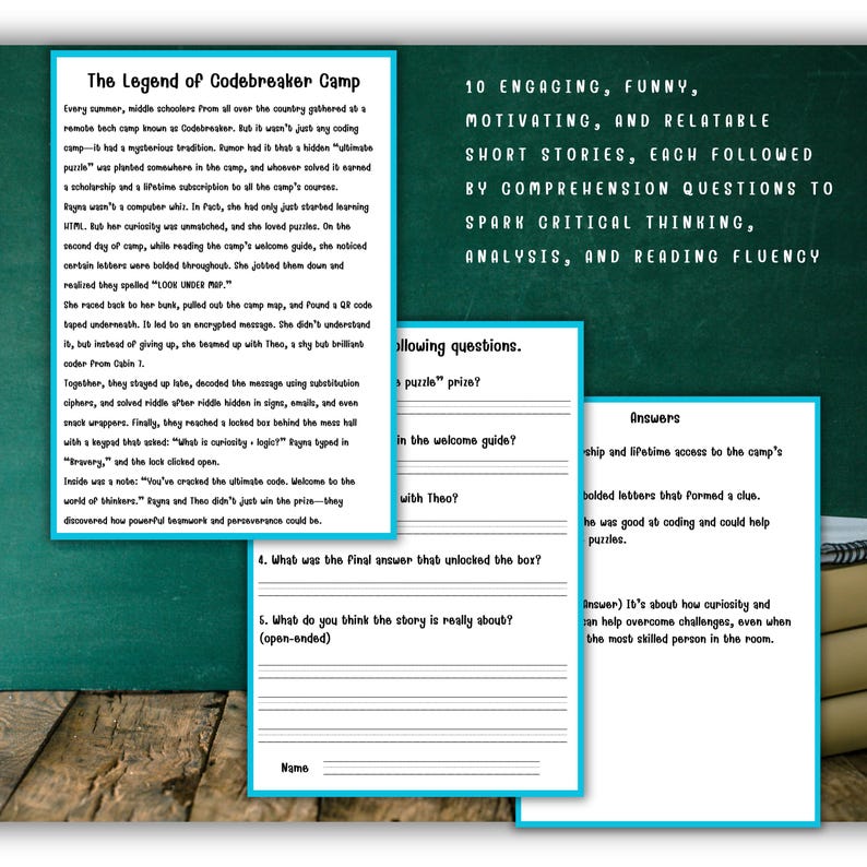 Middle School Reading Comprehension Worksheets | 7th 8th Grade Short ...