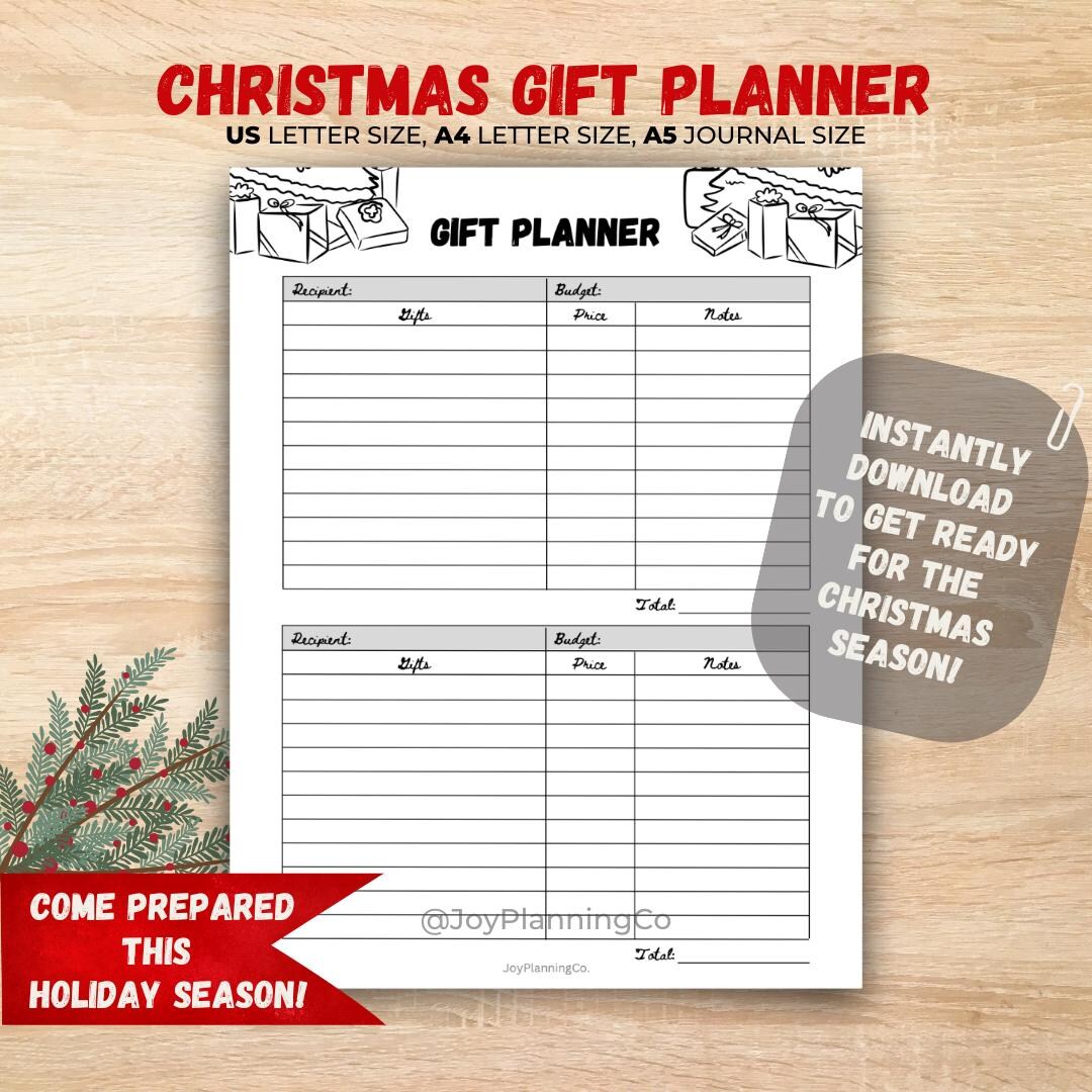 Christmas Gift List Tracker PRINTABLE Holiday Item List Template for ...