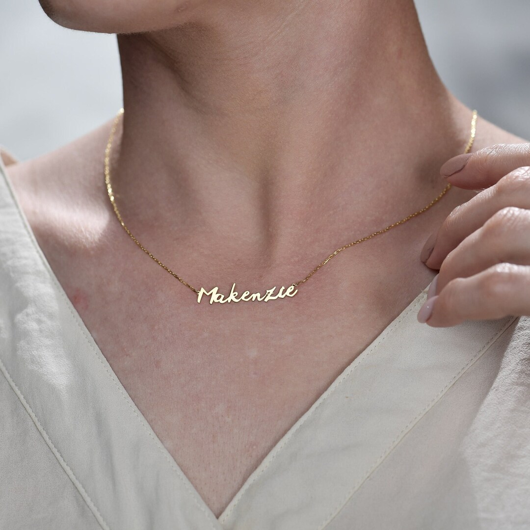 14K Gold Custom Name Necklace, Solid Gold Necklace, Personalized ...