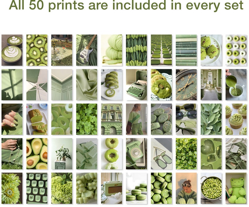 Matcha Green Wall Collage Kit 50 Posters for Room Decor, Perfect for ...