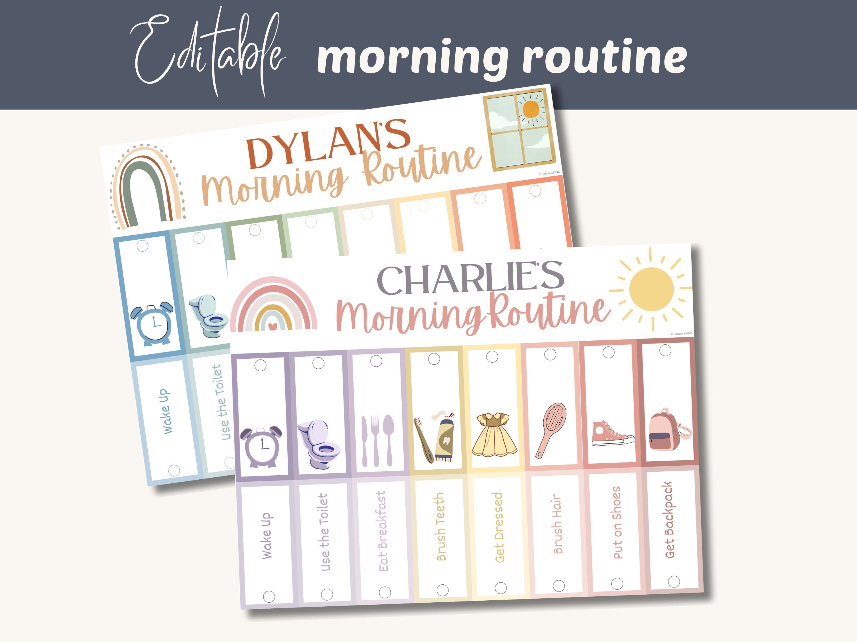 Kids Morning Routine Flip Chart, Boho Editable Preschool Printable ...