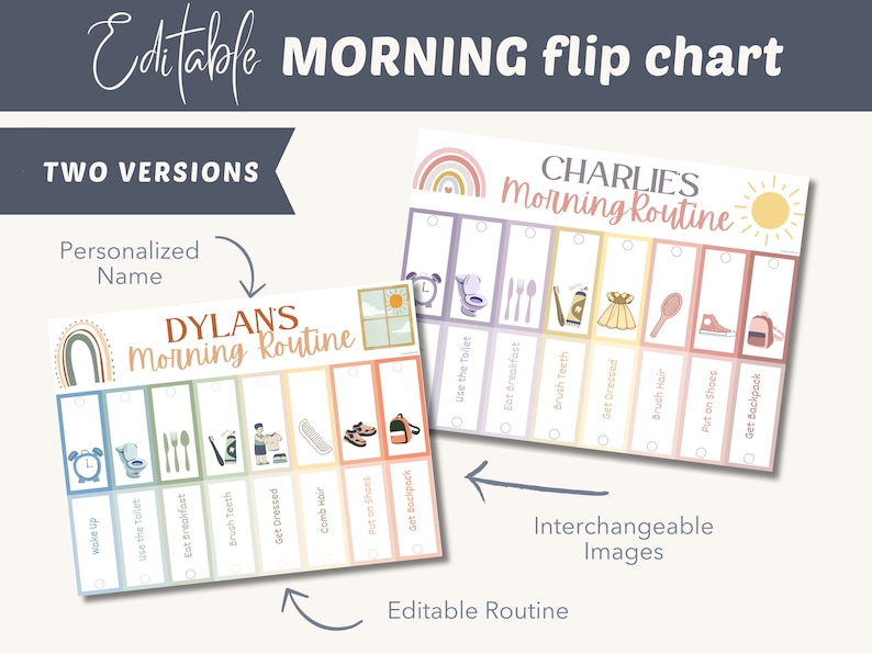 Kids Editable Flip Routine Chart, Printable Digital Flipchart, Morning ... Kids Editable Flip Routine Chart, Printable Digital Flipchart, Morning ...
