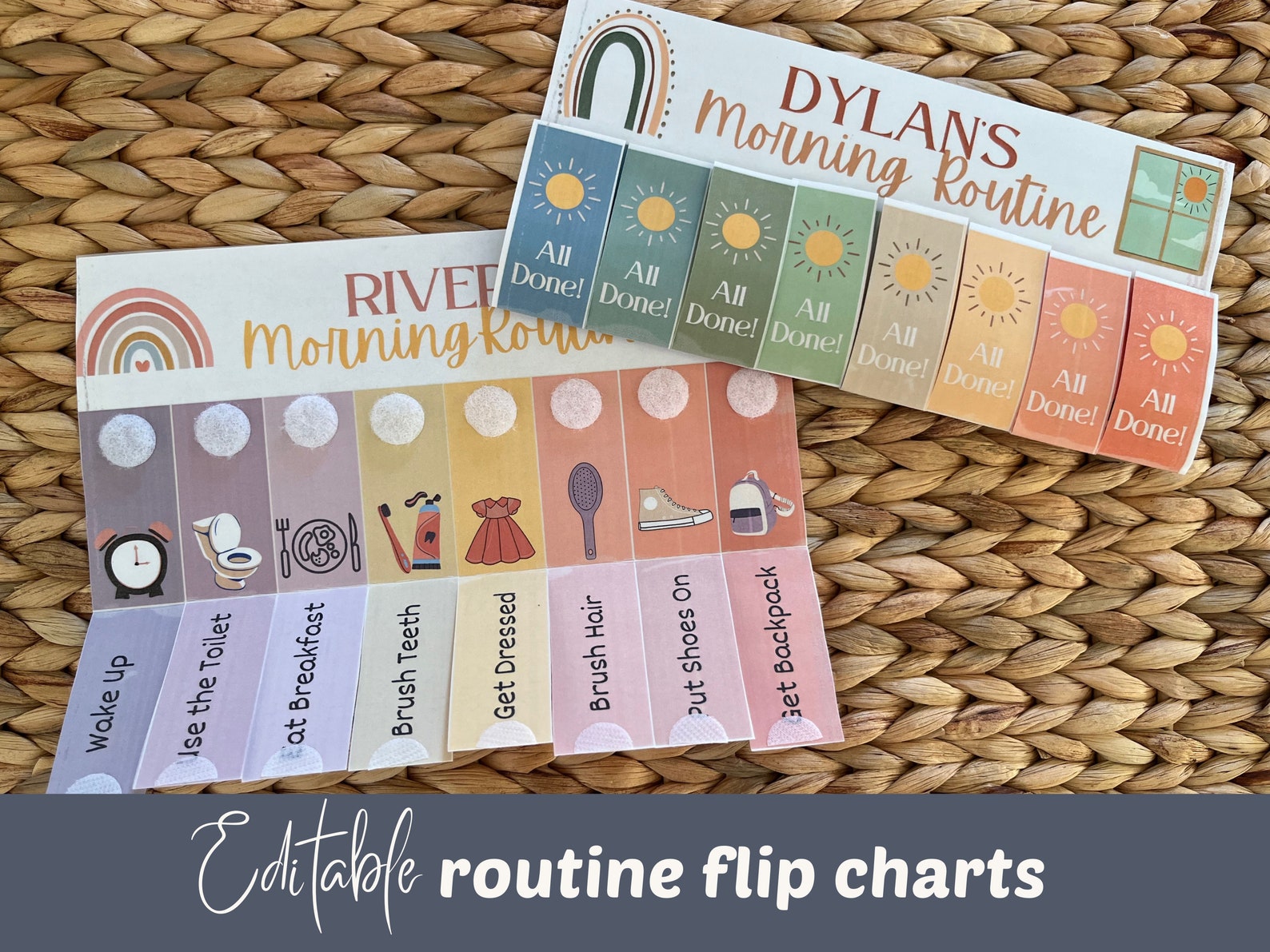 Kids Morning Routine Flip Chart, Boho Editable Digital Flipchart ...
