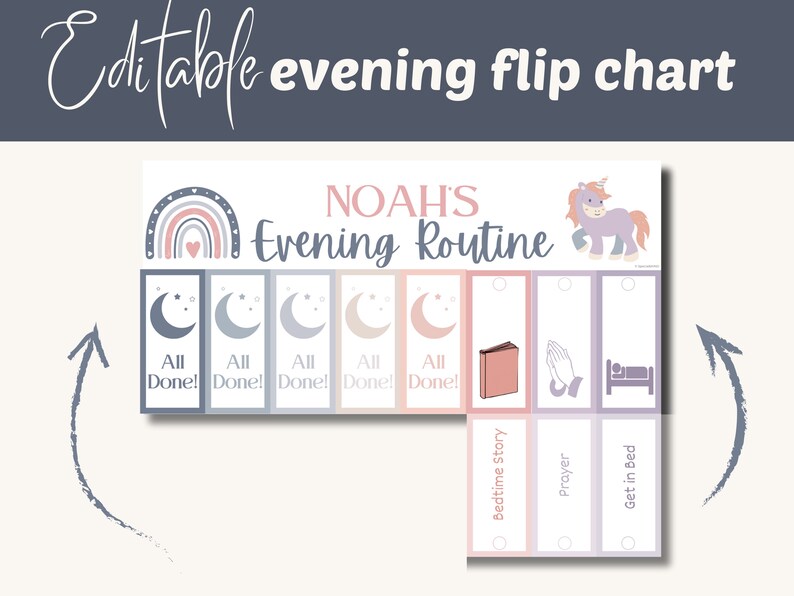 Kids Evening Routine Flip Chart, Editable Bedtime Flipchart, Printable ...