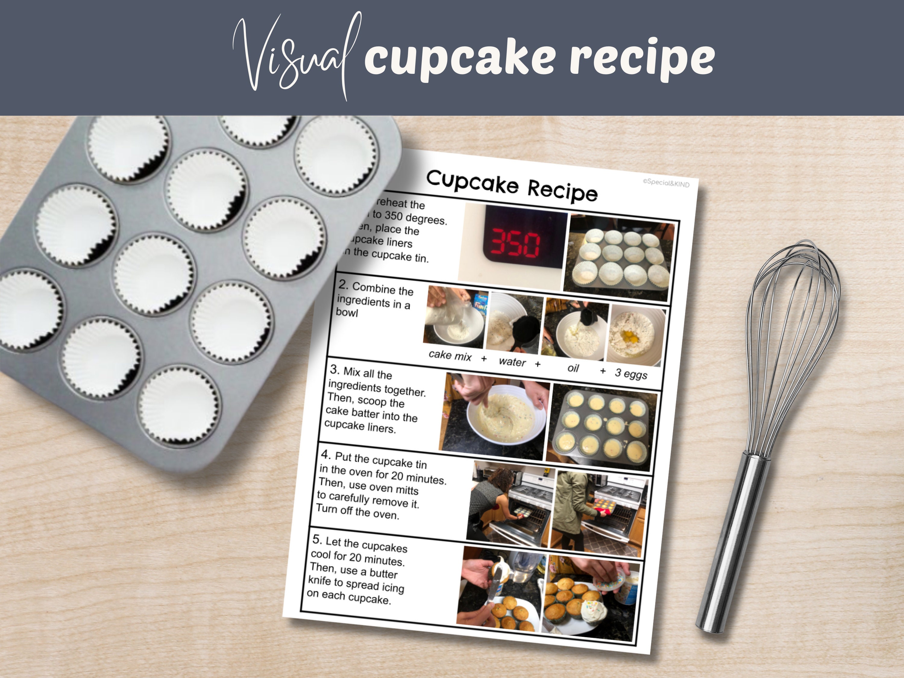 Childrens Visual Cupcake Recipe, Printable Adapted Cookbook, Real Life ...