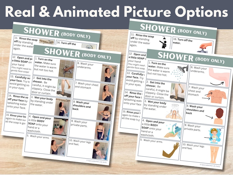 How to Take a Shower Visual Guide, Printable Real Life Pictures, Simple ...