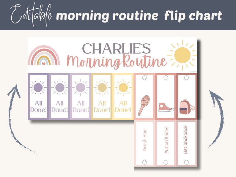 Kids Morning Routine Flip Chart, Boho Editable Preschool Printable ...
