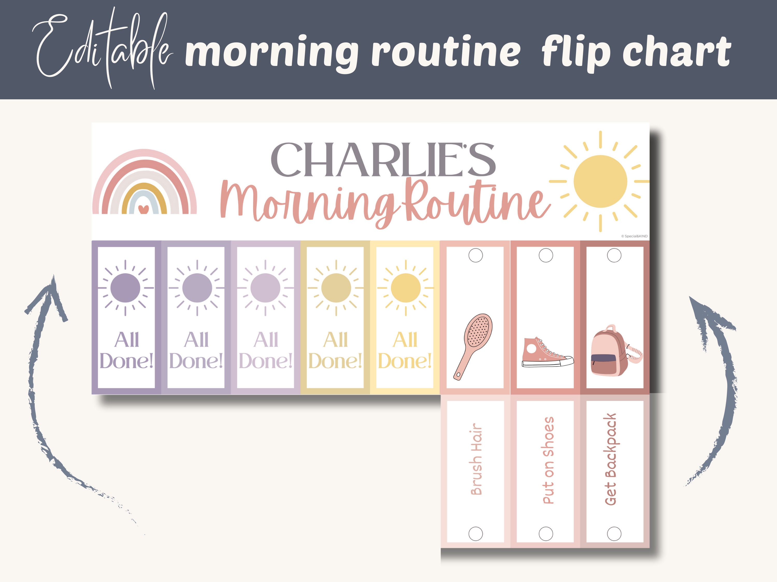 Kids Morning Routine Flip Chart, Boho Editable Preschool Printable ...