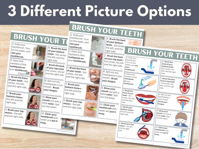 How to Brush Your Teeth Visual Guide, Printable Real Life Pictures ...