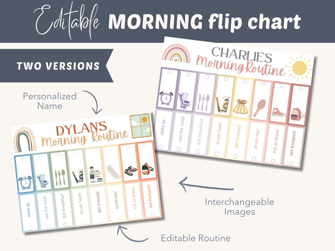 Kids Routine Flip Chart, Printable Morning Flipchart, Editable Evening ...