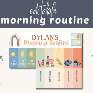Kids Morning Routine Flip Chart, Boho Editable Digital Flipchart ...