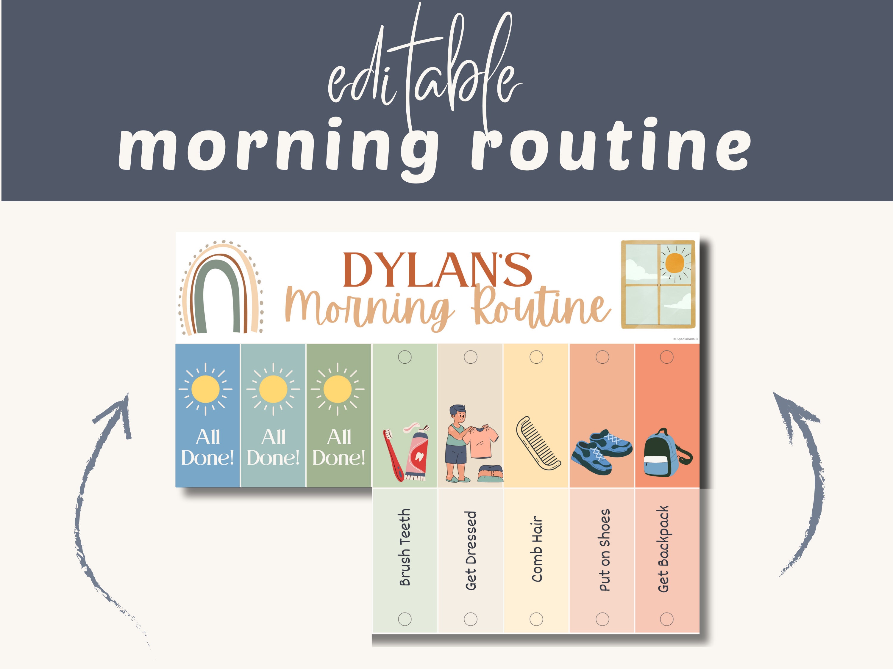Kids Morning Routine Flip Chart, Boho Editable Digital Flipchart ...