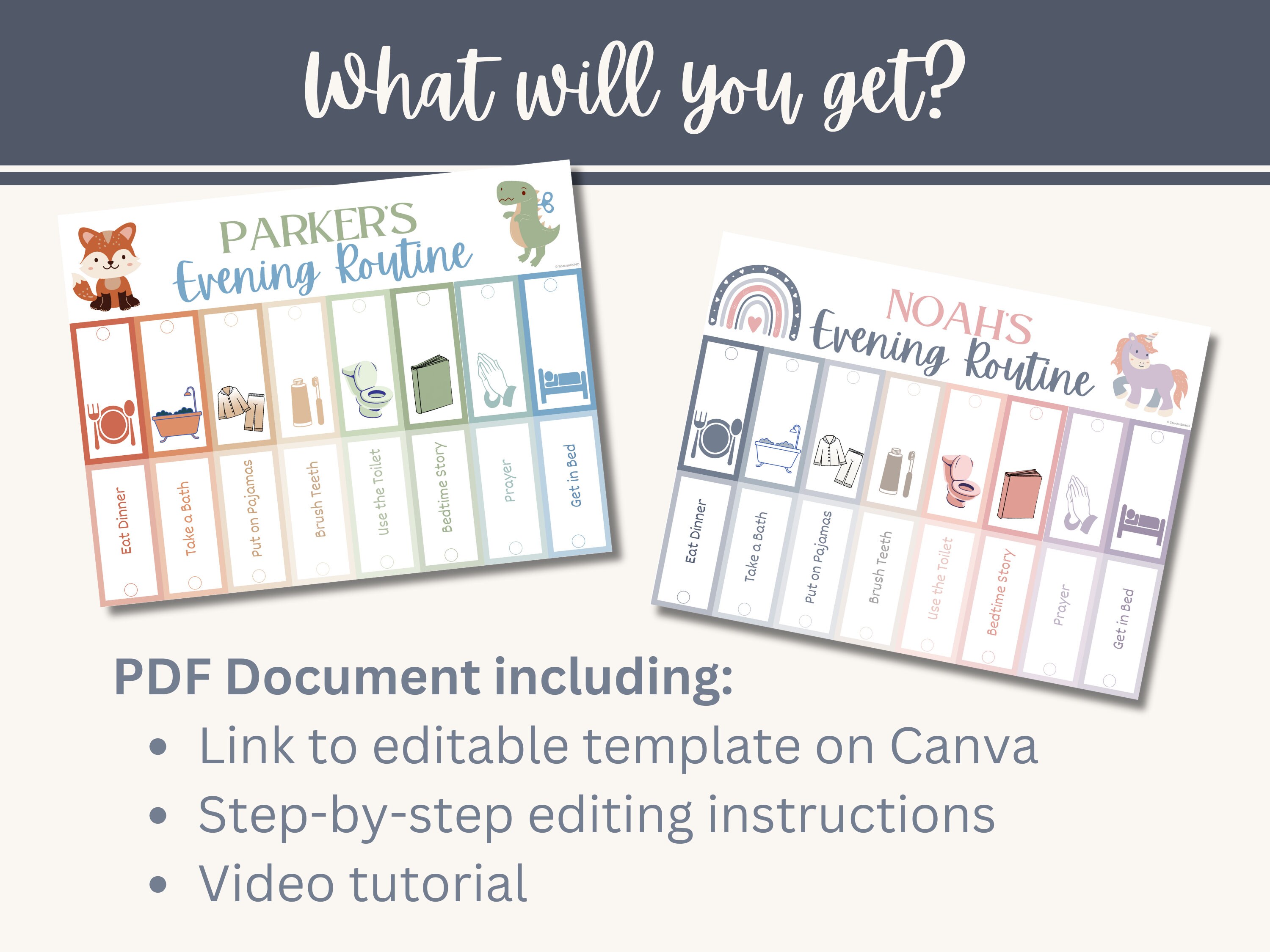 Kids Evening Routine Flip Chart, Editable Bedtime Flipchart, Printable ...