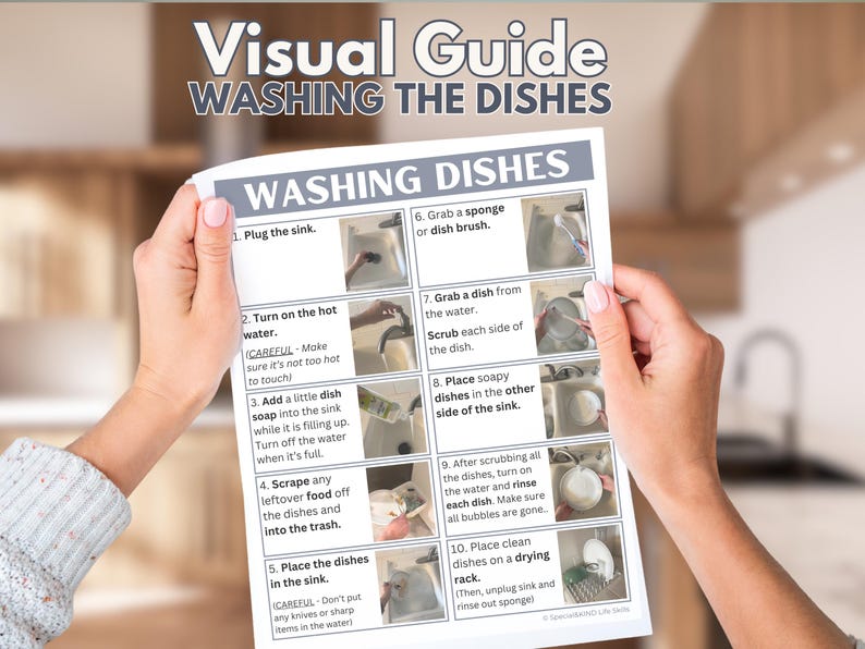 Washing the Dishes Visual Support, Kids Printable Picture Guide, Simple ...