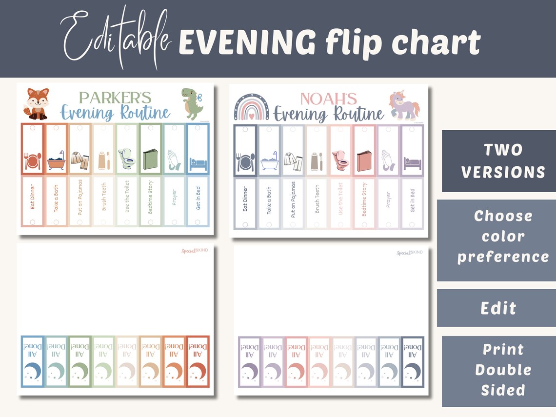 Kids Routine Flip Chart, Printable Morning Flipchart, Editable Evening ...