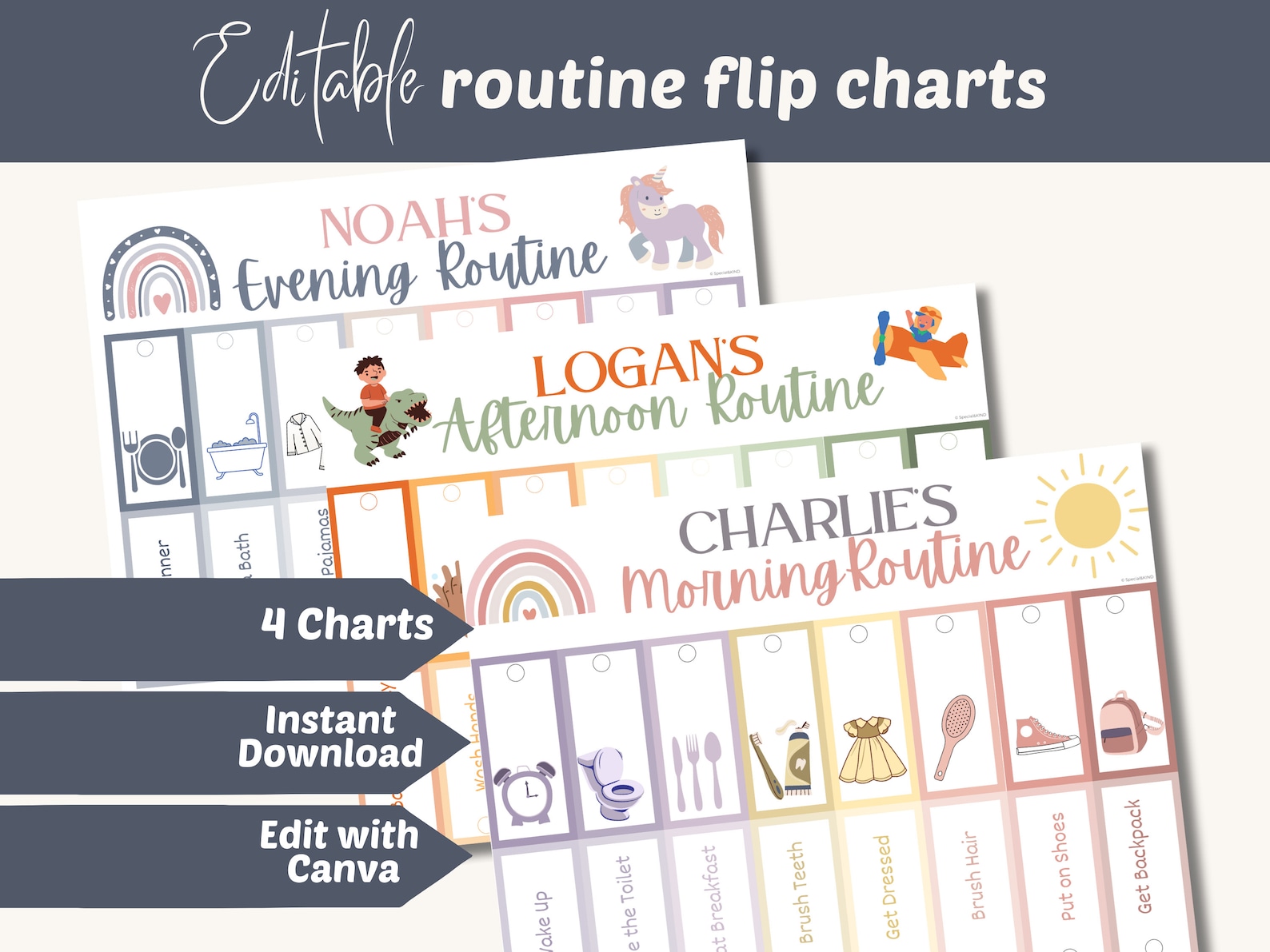 Kids Routine Flip Chart, Printable Morning Flipchart, Editable Evening ...