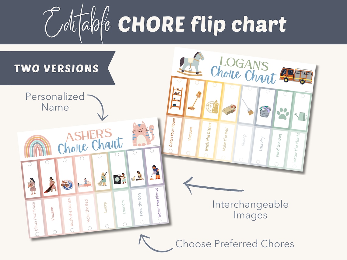 Kids Editable Flip Routine Chart, Printable Digital Flipchart, Morning ...