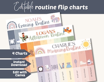 Kids Editable Flip Routine Chart, Printable Digital Flipchart, Morning ...