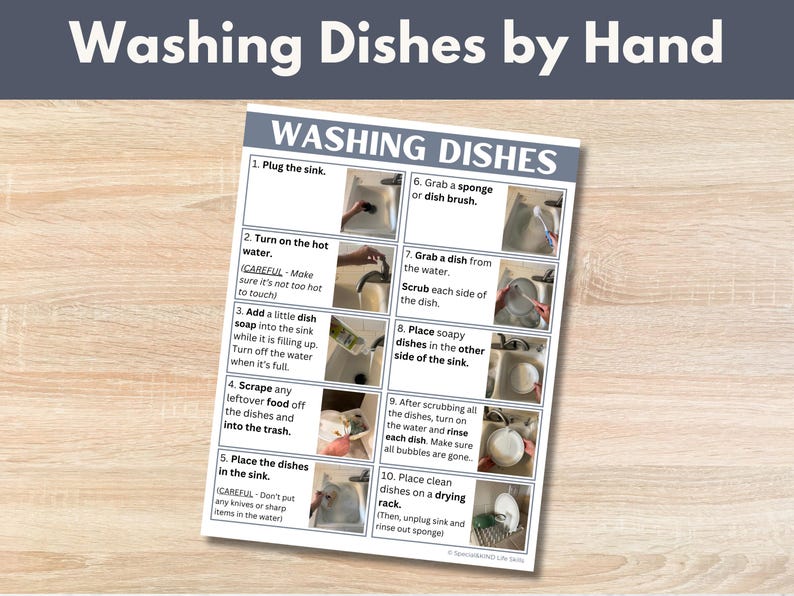 Washing the Dishes Visual Support, Kids Printable Picture Guide, Simple ...