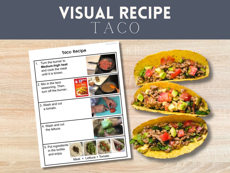 Taco Visual Recipe for Kids, Inclusive Printable Adapted Cookbook, Real ...