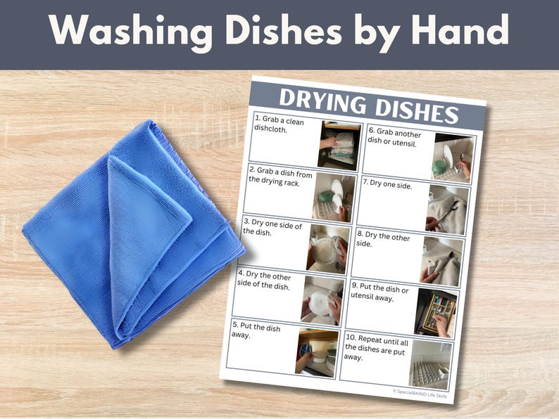 Drying the Dishes Visual Support, Kids Printable Picture Guide, Simple ...