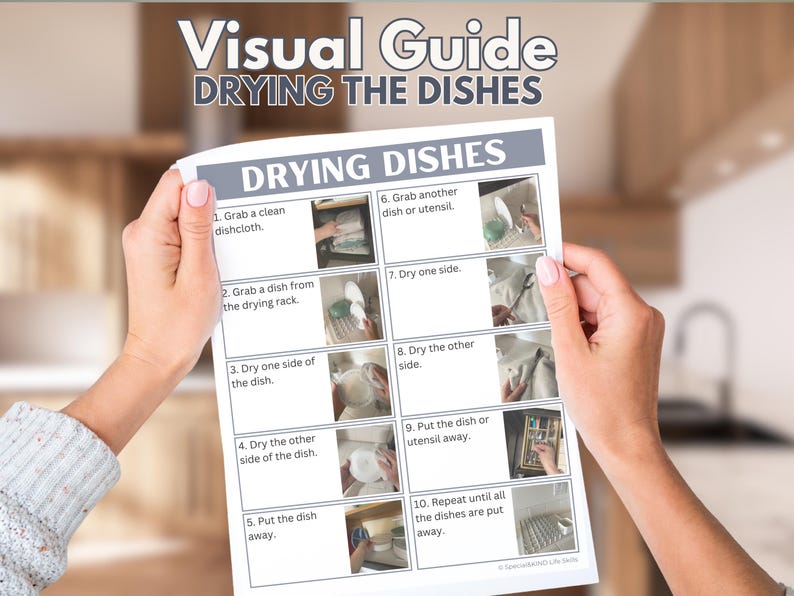Drying the Dishes Visual Support, Kids Printable Picture Guide, Simple ...