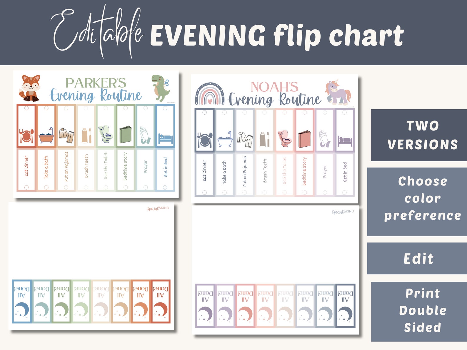 Kids Editable Flip Routine Chart, Printable Digital Flipchart, Morning ...