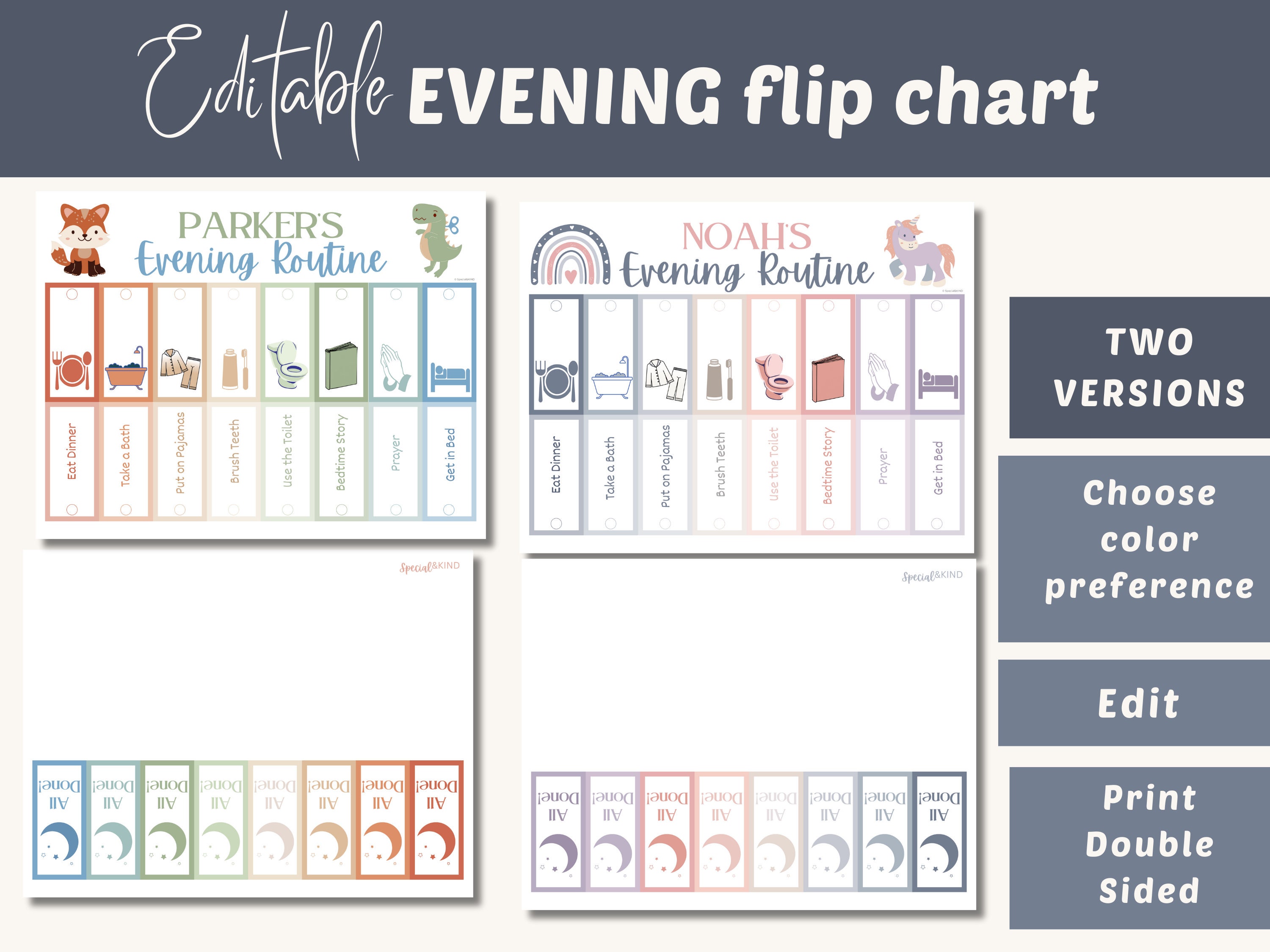 Kids Editable Flip Routine Chart, Printable Digital Flipchart, Morning ...