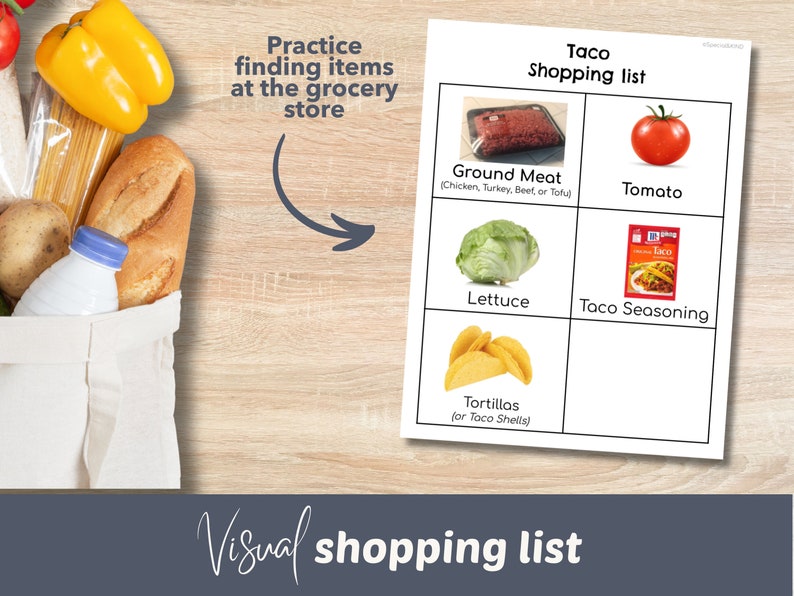 Taco Visual Recipe for Kids, Inclusive Printable Adapted Cookbook, Real ...