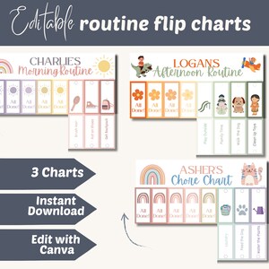 Kids Routine Flip Chart, Printable Morning Flipchart, Editable Evening ...