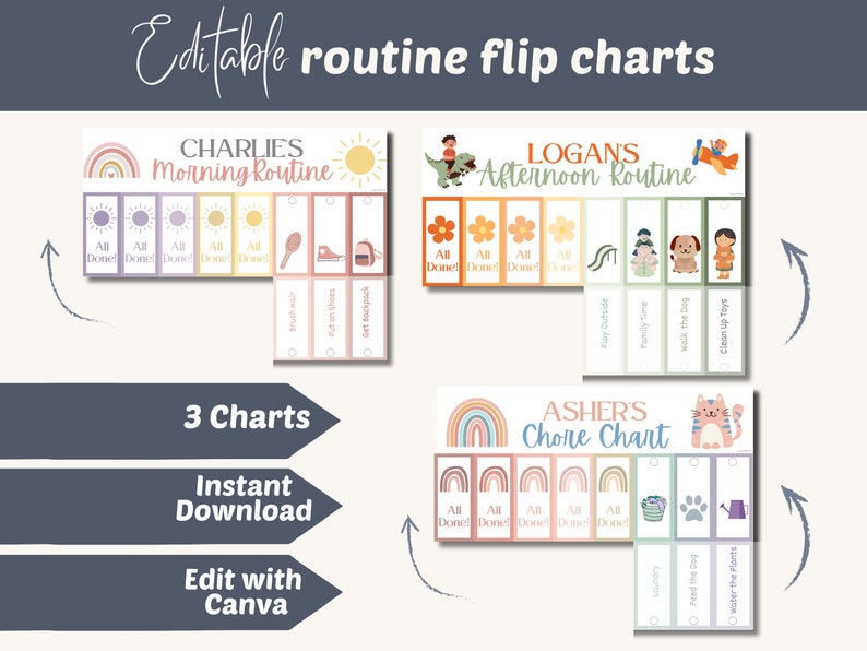 Kids Routine Flip Chart, Printable Morning Flipchart, Editable Evening ...