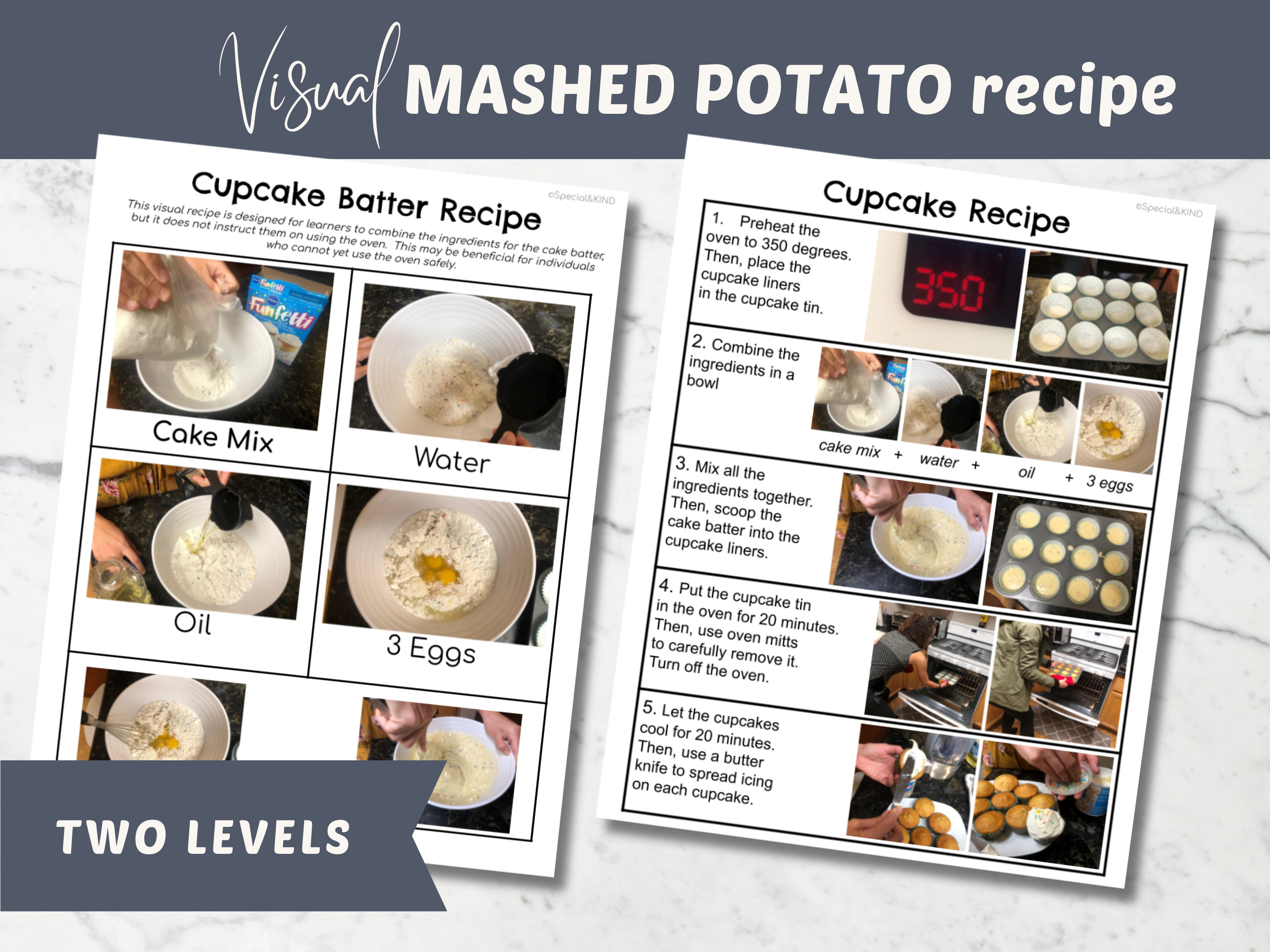 Childrens Visual Cupcake Recipe, Printable Adapted Cookbook, Real Life ...
