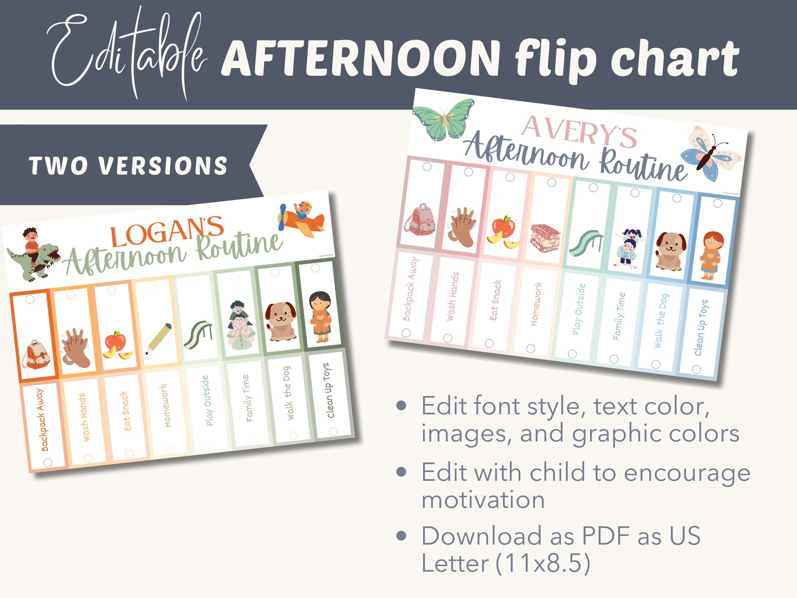 Kids Editable Flip Routine Chart, Printable Digital Flipchart, Morning ...