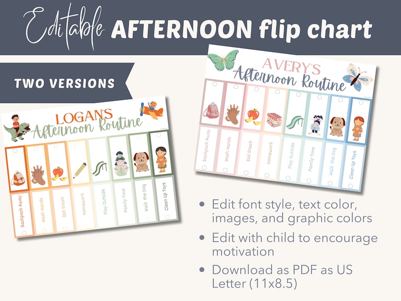Kids Editable Flip Routine Chart, Printable Digital Flipchart, Morning ...