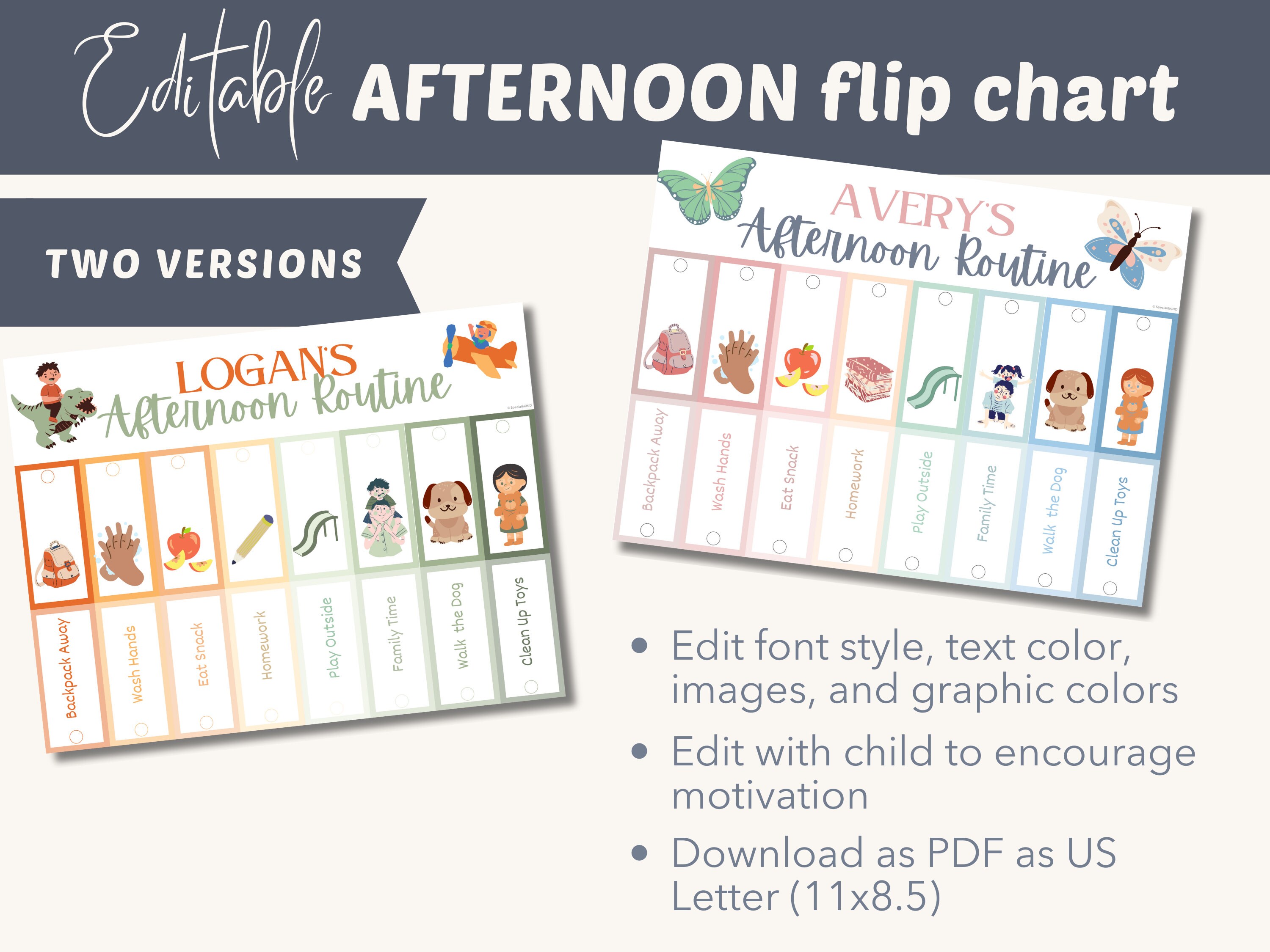 Kids Editable Flip Routine Chart, Printable Digital Flipchart, Morning ...