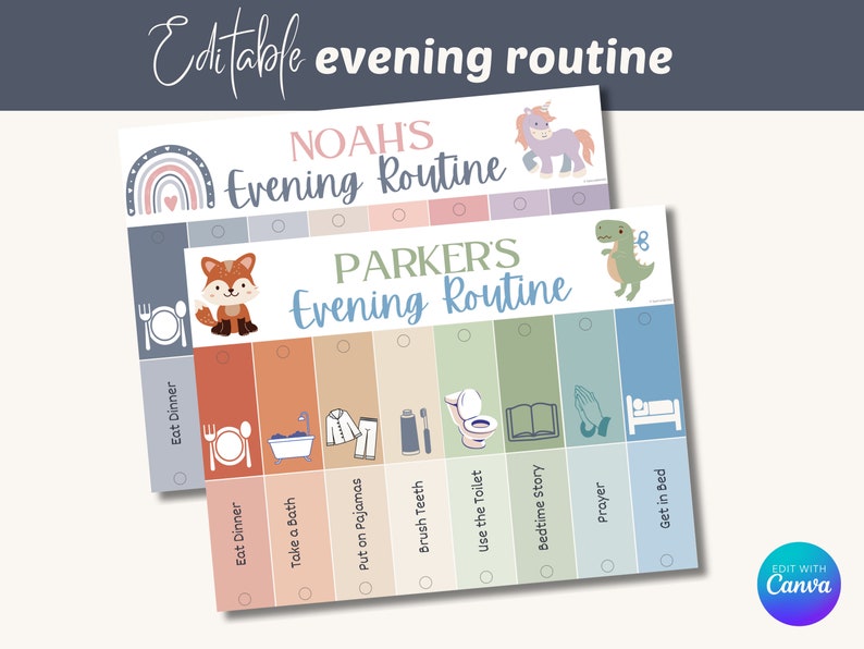 Kids Evening Routine Flip Chart, Bedtime Editable Flipchart ...