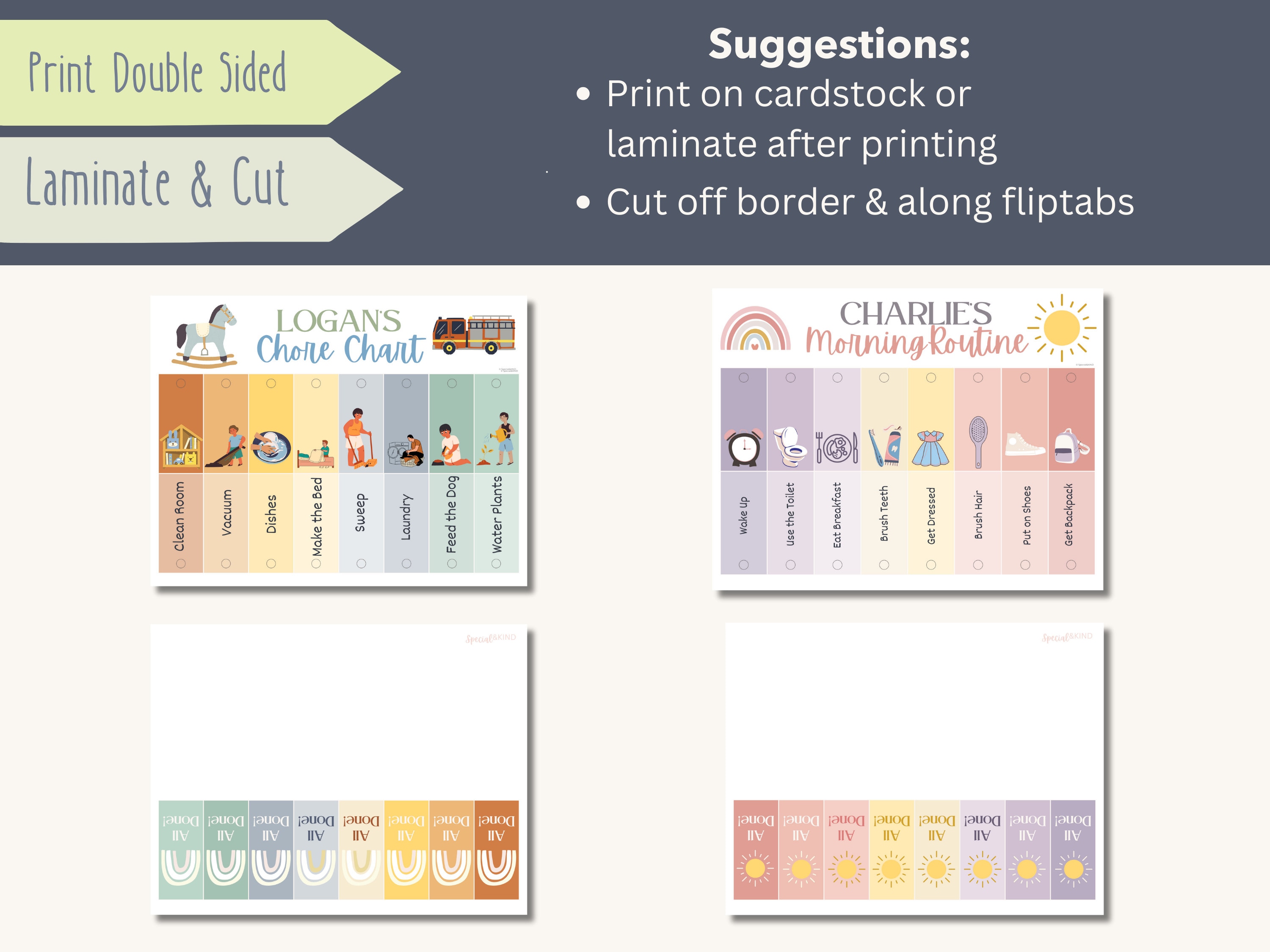 Kids Boho Routine Flip Chart, Editable Morning Flipchart, Personalized ...