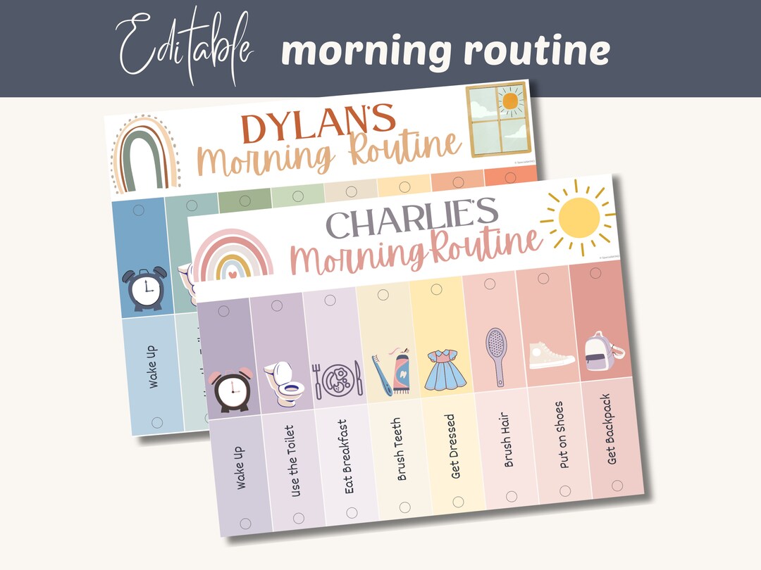 Kids Morning Routine Flip Chart, Boho Editable Digital Flipchart ...