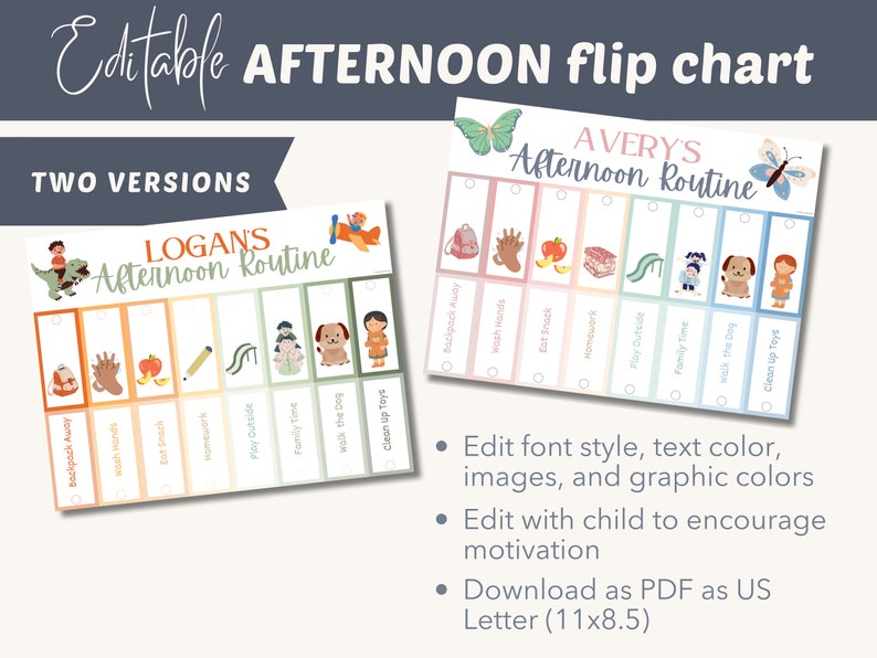 Kids Routine Flip Chart, Printable Morning Flipchart, Editable Evening ...