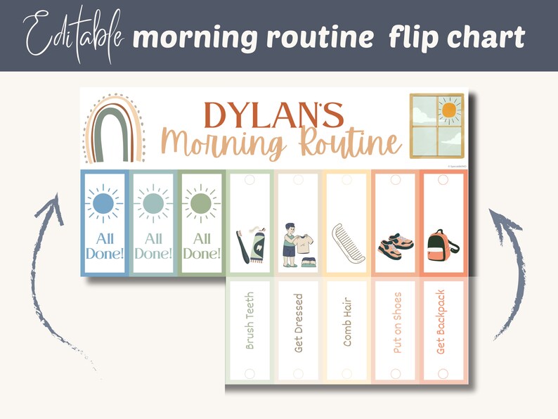 Kids Morning Routine Flip Chart, Boho Editable Preschool Printable ...