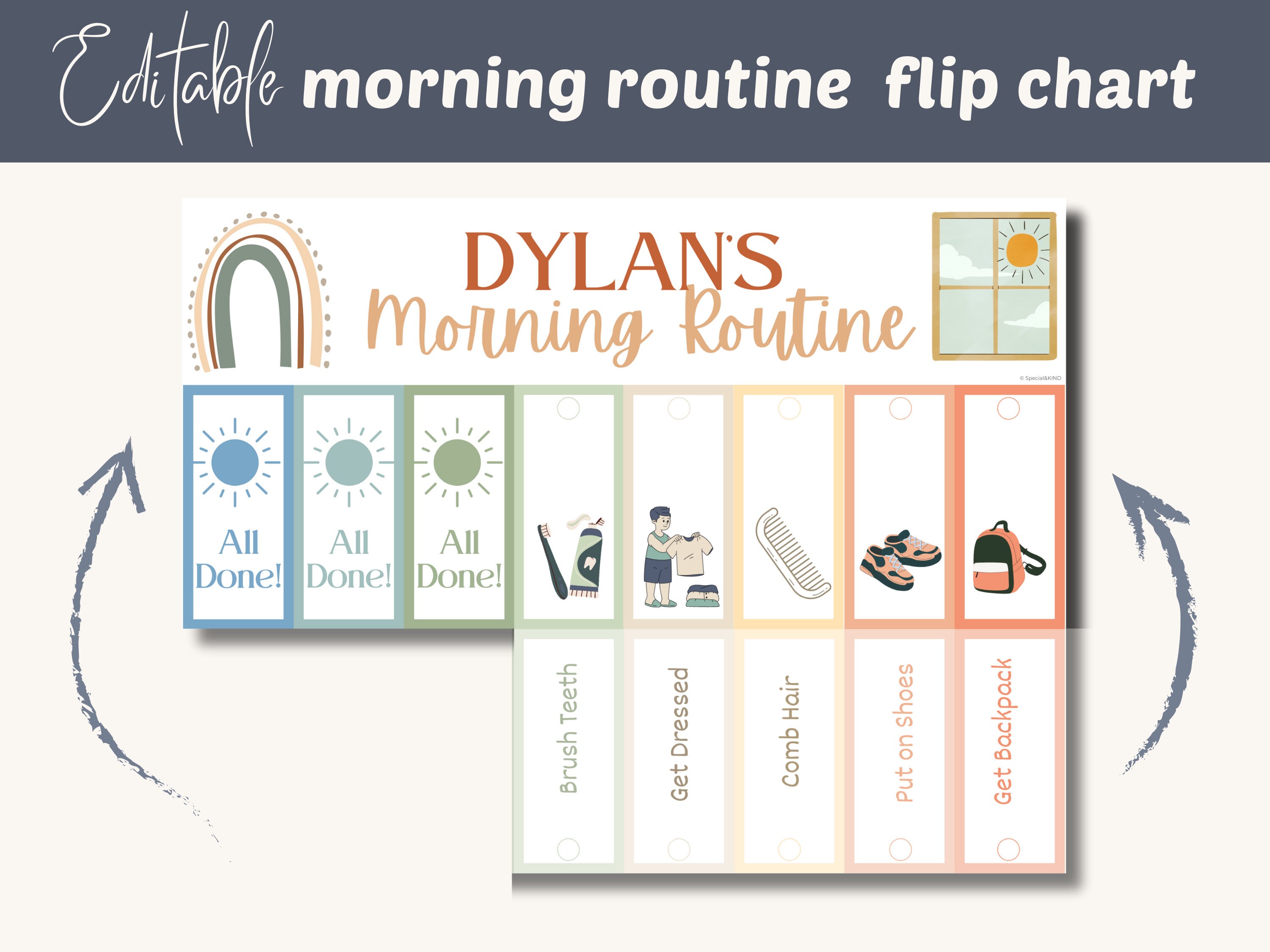 Kids Morning Routine Flip Chart, Boho Editable Preschool Printable ...