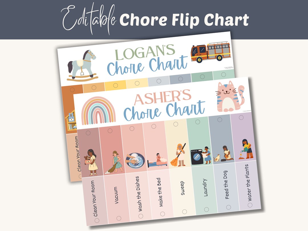 Printable Kids Chore Chart, Editable Visual Chore Schedule ...