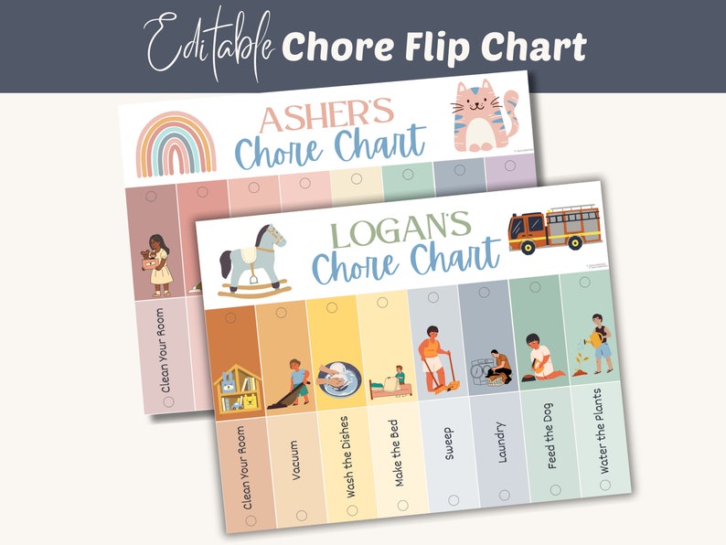 Printable Kids Chore Chart, Editable Visual Chore Schedule ...