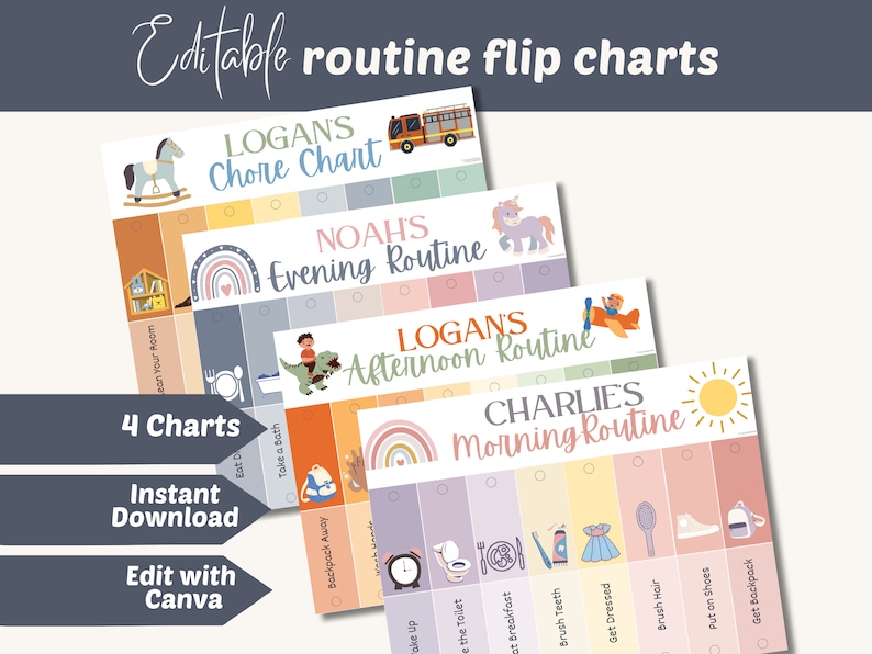 Kids Boho Routine Flip Chart, Editable Morning Flipchart, Personalized ...