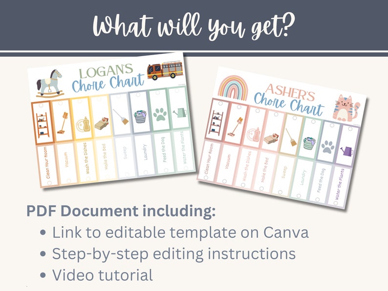 Printable Kids Chore Chart, Editable Visual Chore Schedule ...