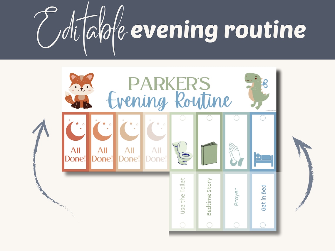 Kids Evening Routine Flip Chart, Editable Bedtime Flipchart, Printable ...