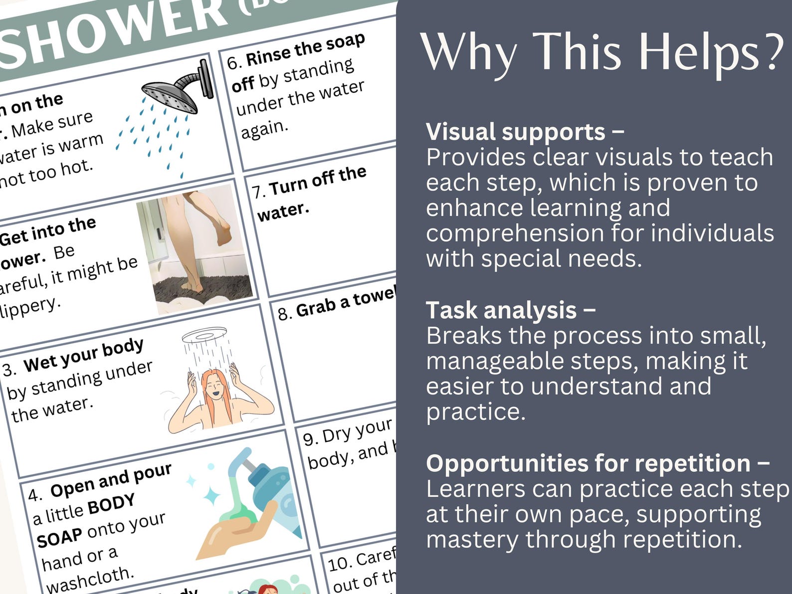 How to Take a Shower Visual Guide, Printable Real Life Pictures, Simple ...