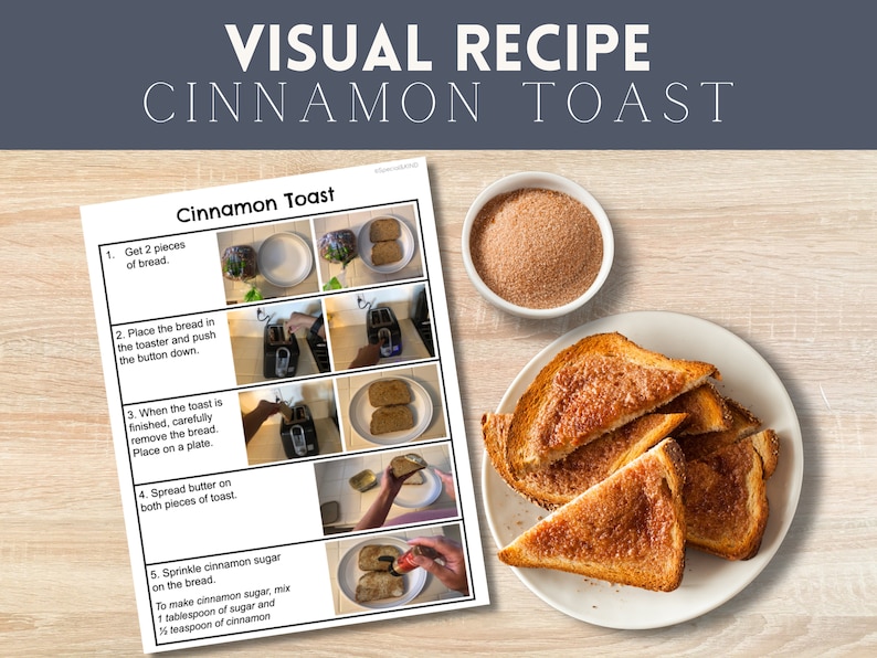 Cinnamon Toast Visual Recipe for Kids, Printable Adapted Cookbook, Real ...