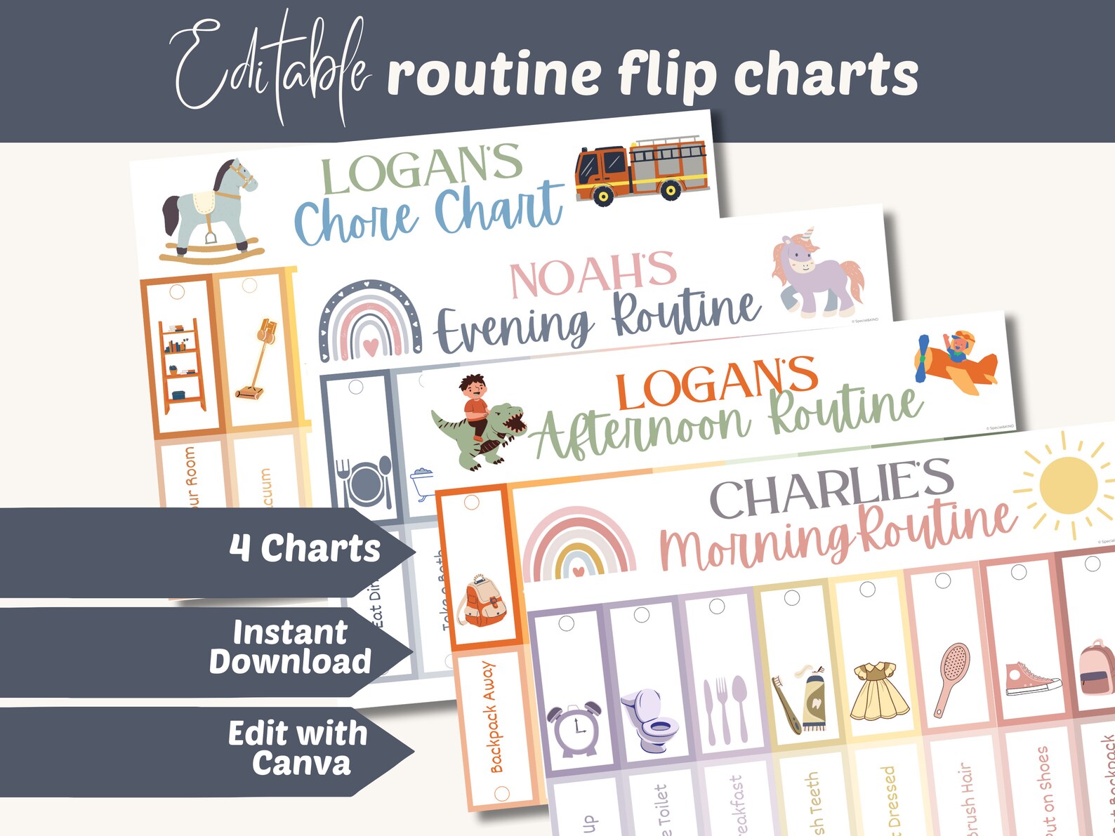 Kids Editable Flip Routine Chart, Printable Digital Flipchart, Morning ...